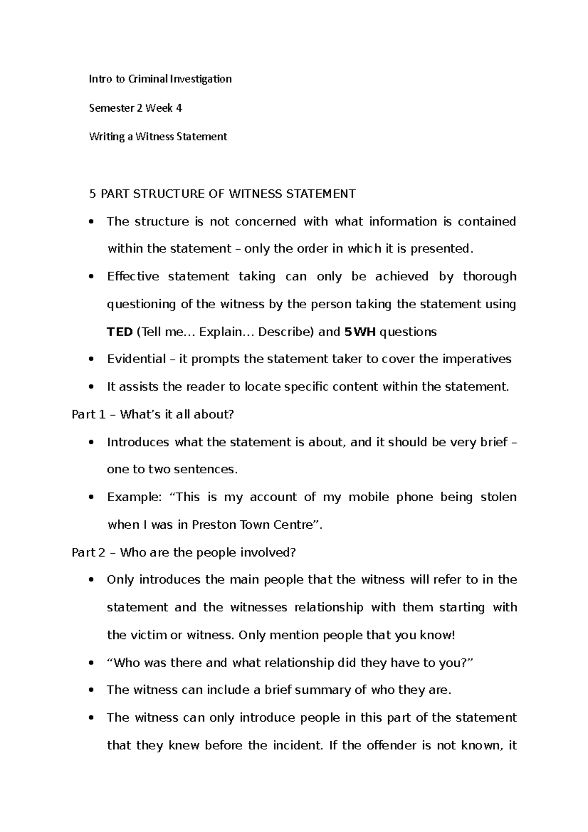 Writing Witness Statements - FZ1050 - UCLAN - Studocu