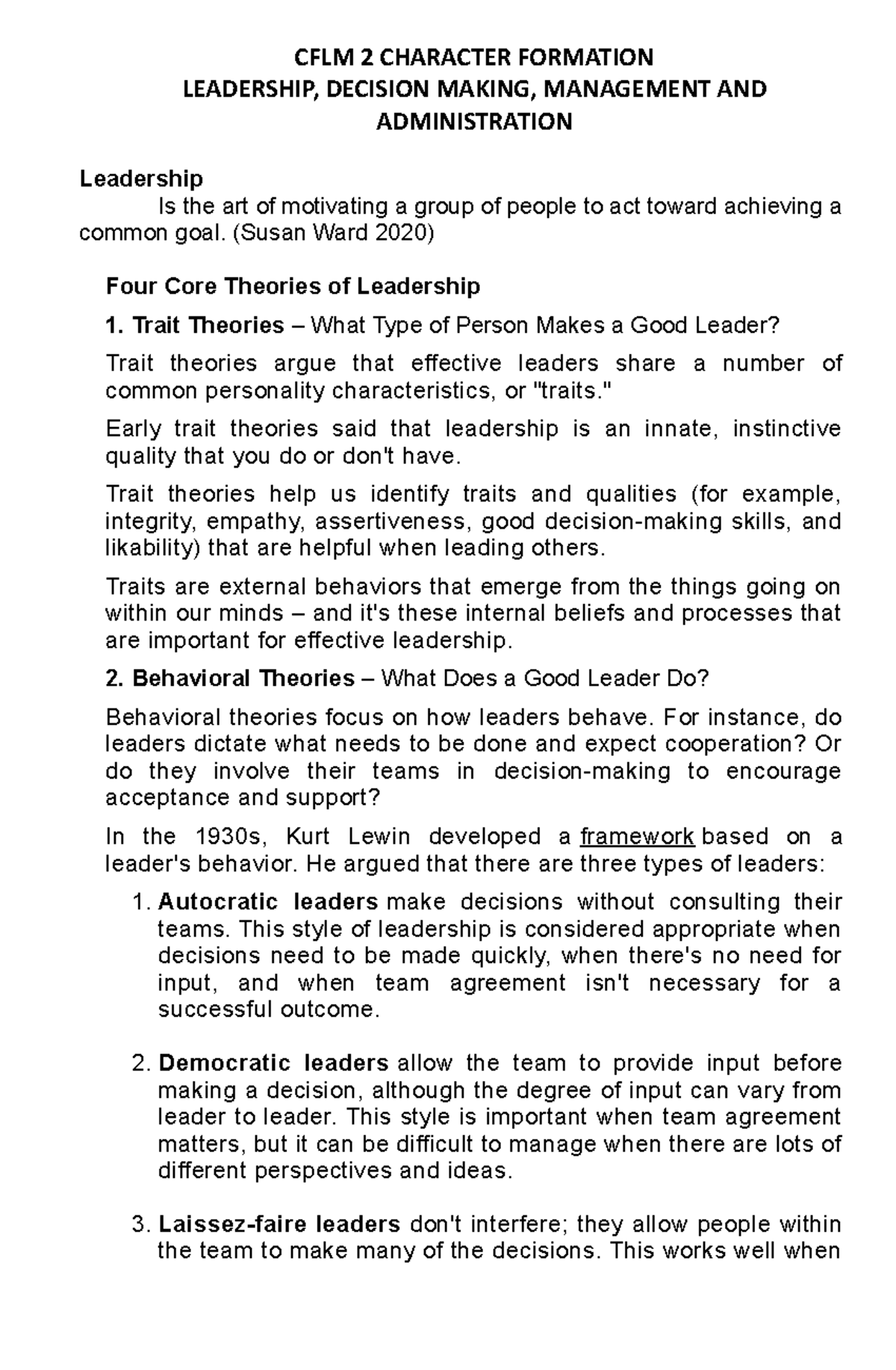 CFLM 2 - Character Formation Leadership, Decision Making, Management ...