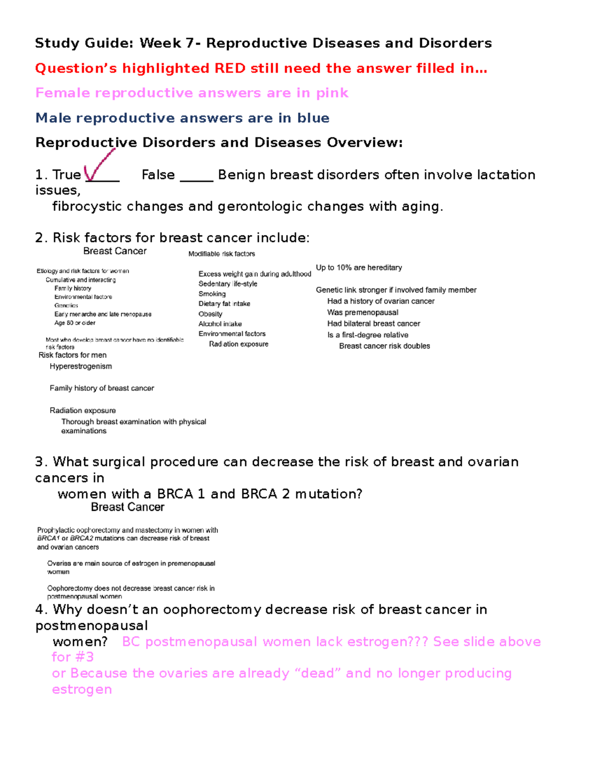 MS I Wk 7 SG Reproductive Diseases and Disorders-2 - Study Guide: Week ...