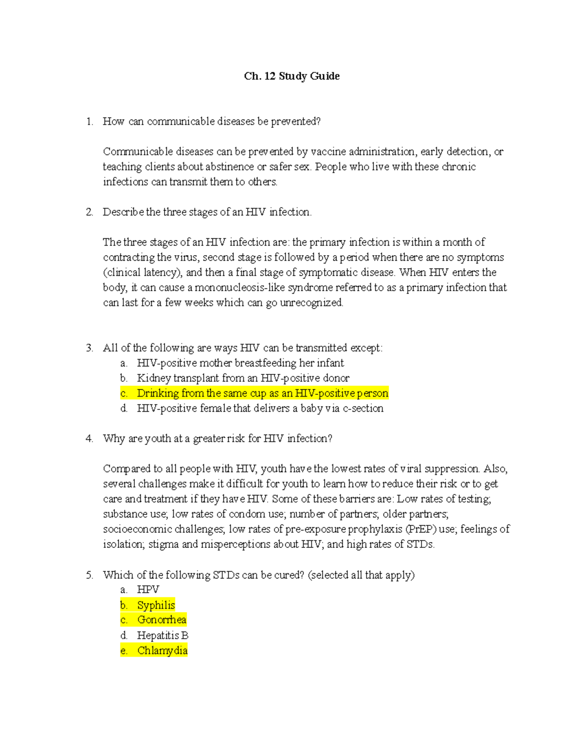 Ch. 12 Study Guide - Ch. 12 Study Guide How can communicable diseases ...