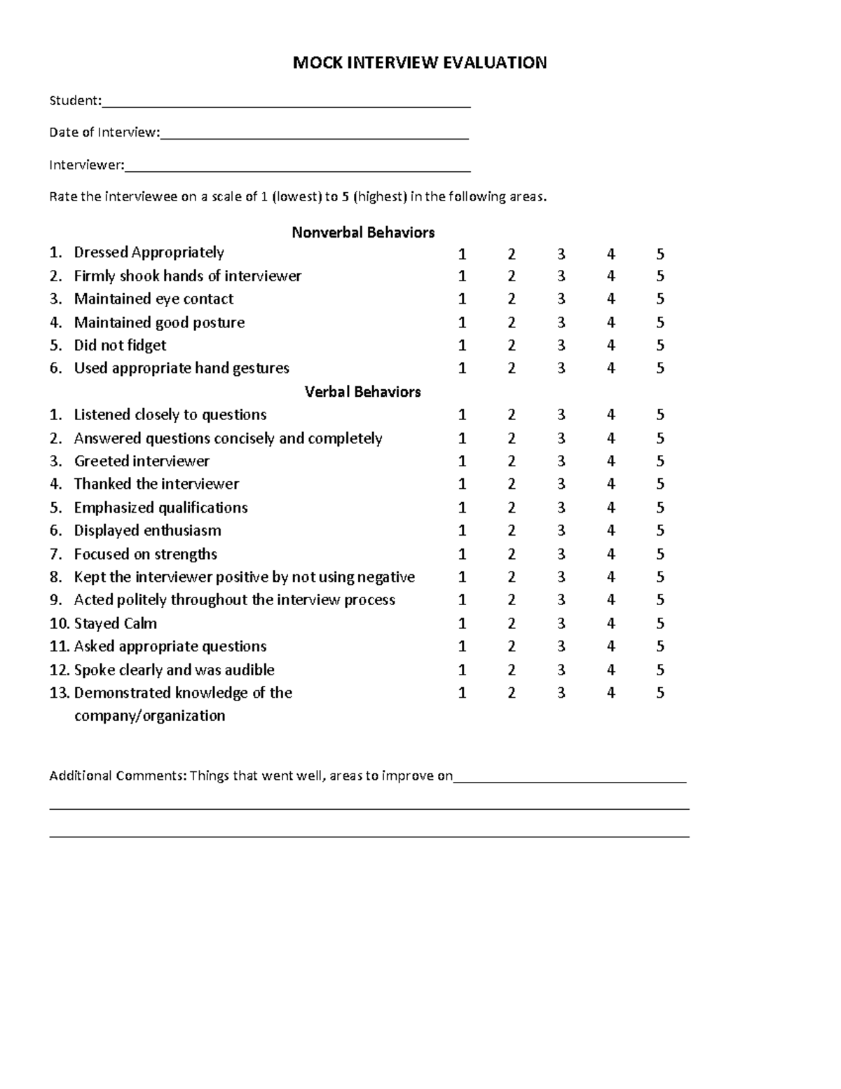 Mock Interview Evaluation - MOCK INTERVIEW EVALUATION - Studocu