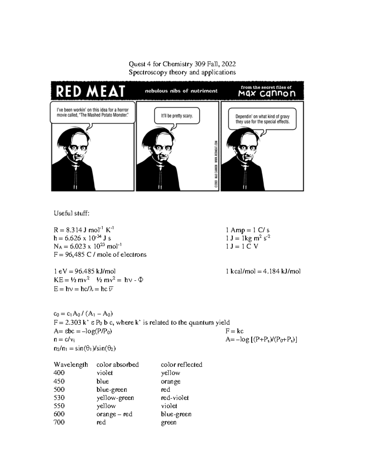 Quest 4 2022 answers - Quest 4 for Chemistry 309 Fall, 2022 ...