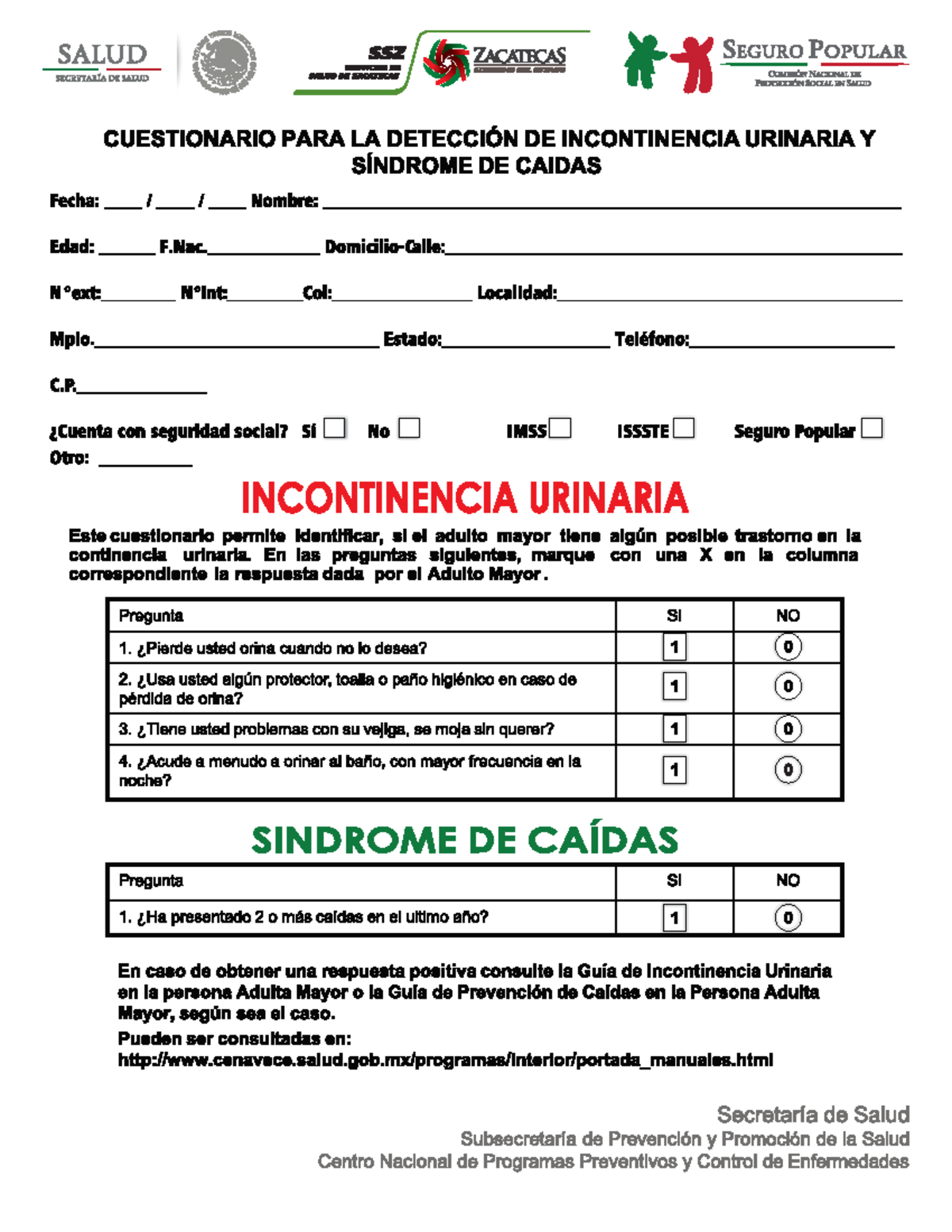 Cuestionario Incontinencia Urinaria Curvas X3 - GERIATRIA - Studocu