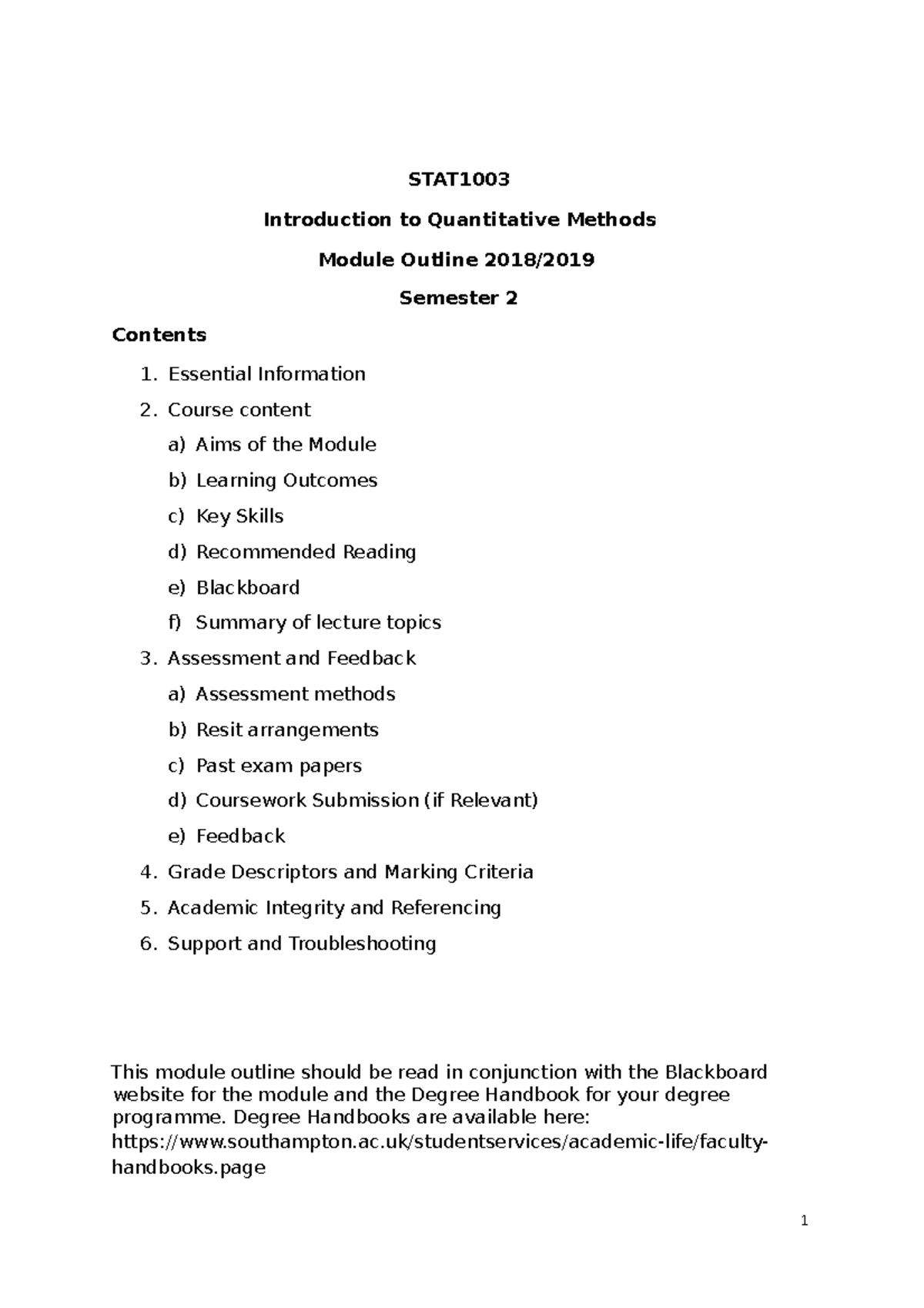 STAT1003 Module Outline - STAT Introduction to Quantitative Methods ...