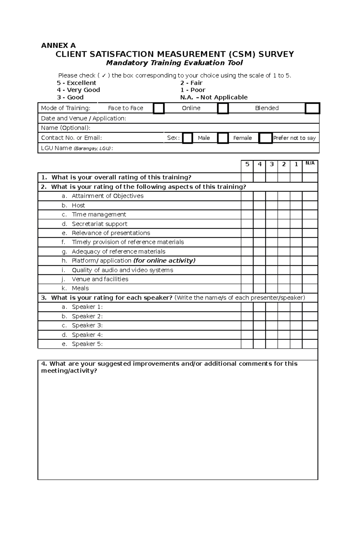 Annex A - CSM Form MT Evaluation Tool - ANNEX A CLIENT SATISFACTION ...