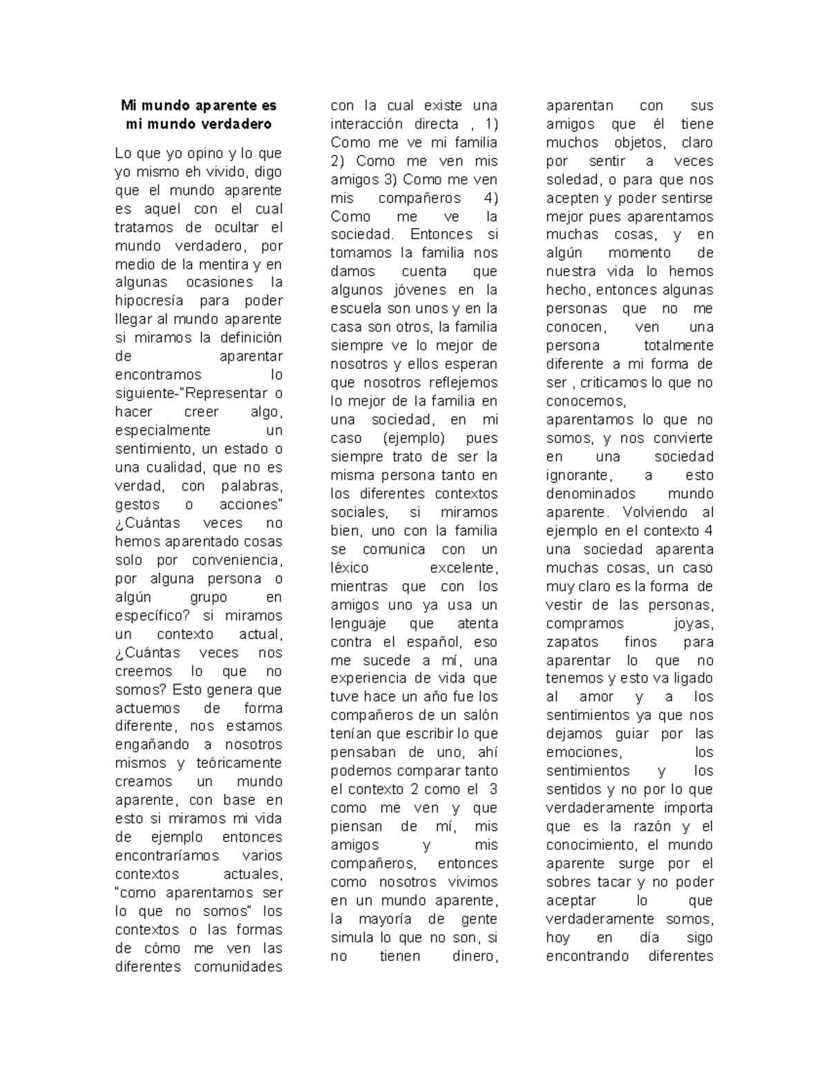 Mi mundo aparente es mi mundo verdadero - Mi mundo aparente es mi mundo ...