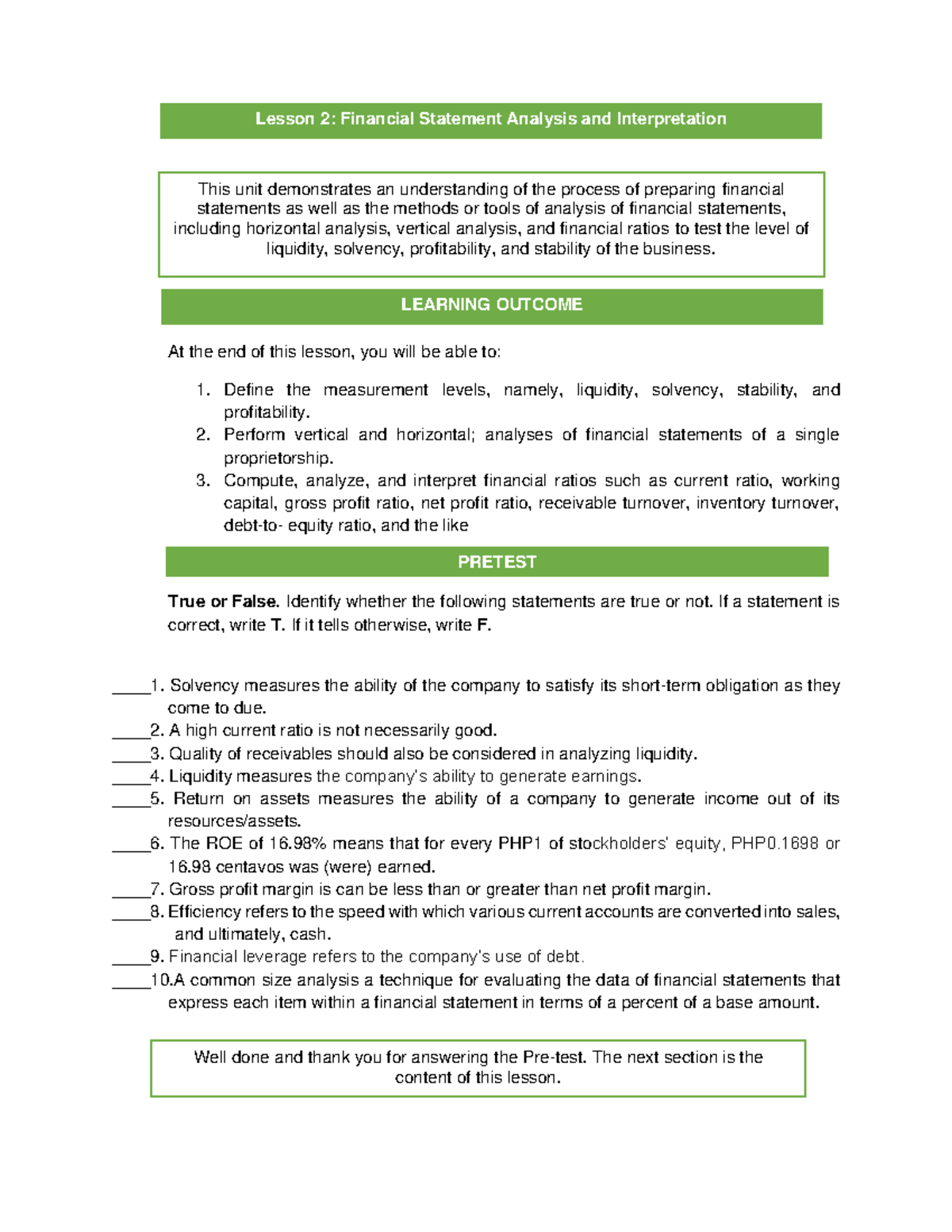 Financial ratio analysis - At the end of this lesson, you will be able ...