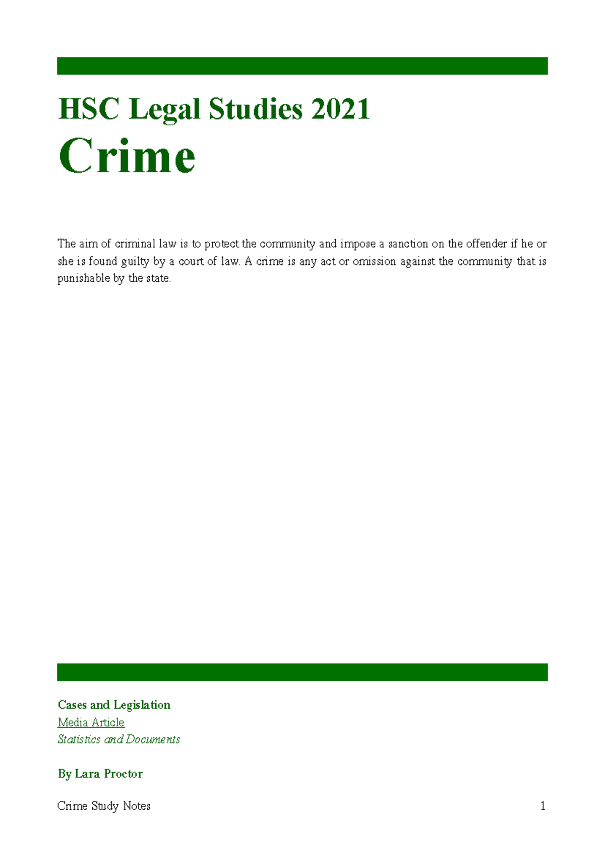 HSC Crime Notes - HSC Legal Studies 2021 Crime The aim of criminal law ...