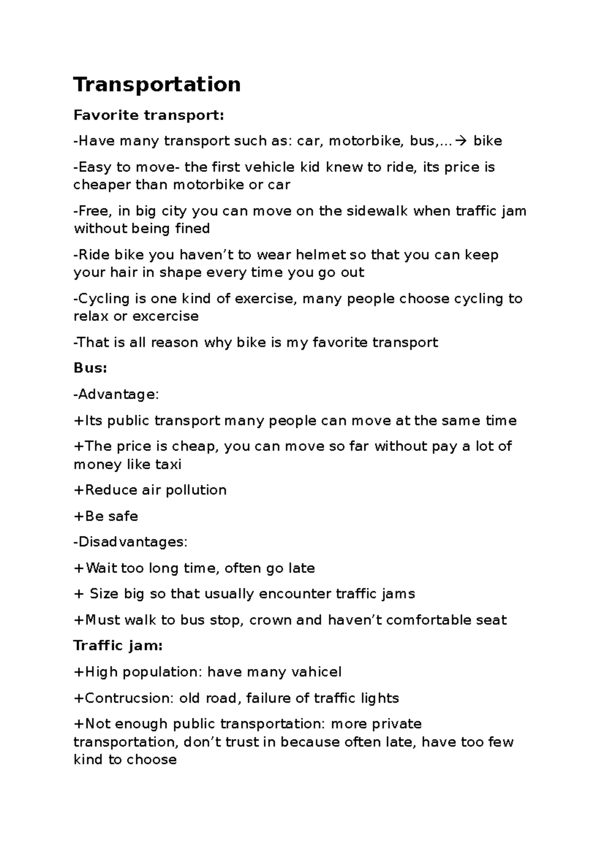 Speaking - quá tuyệt vời - Transportation Favorite transport: -Have ...