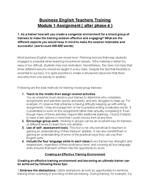 Tesol Module 1 Assignments - TESOL Module 1 Assignment Question A ...