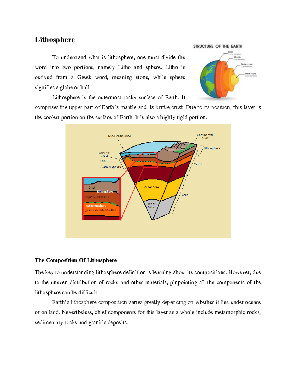 Lithosphere - Lithosphere To understand what is lithosphere, one must ...