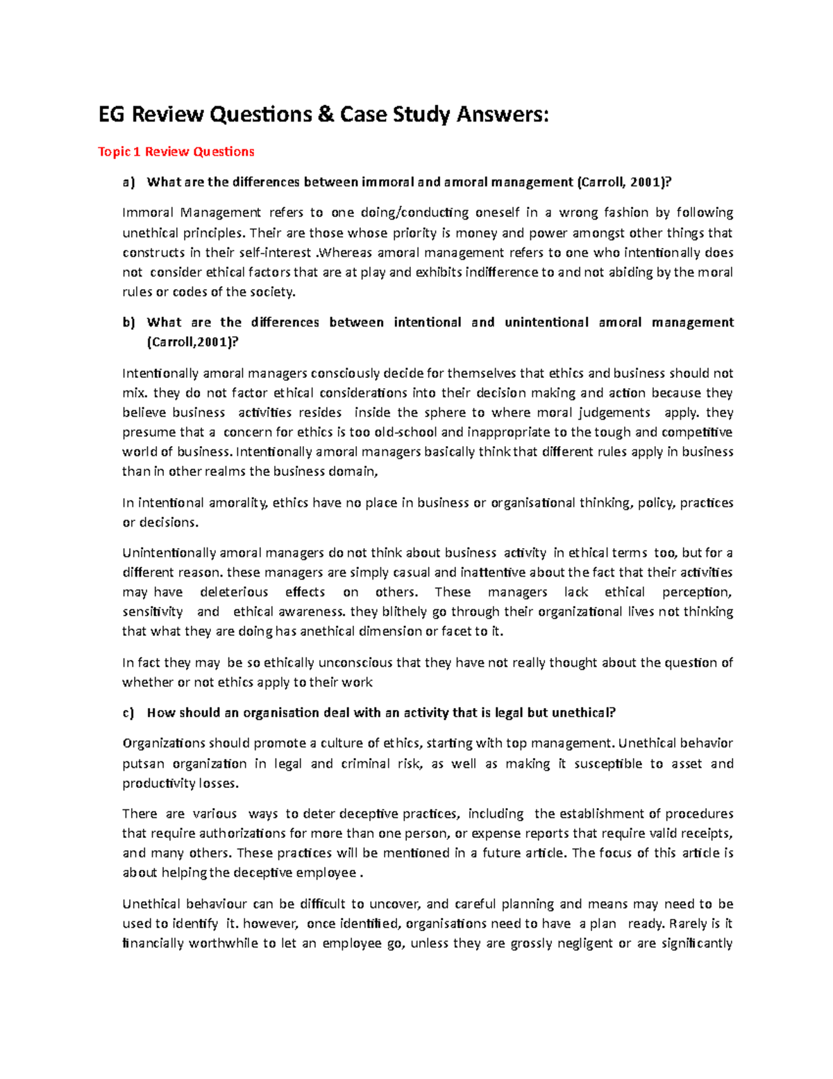 EG Review Questions - Question Sumary - EG Review Questions & Case ...