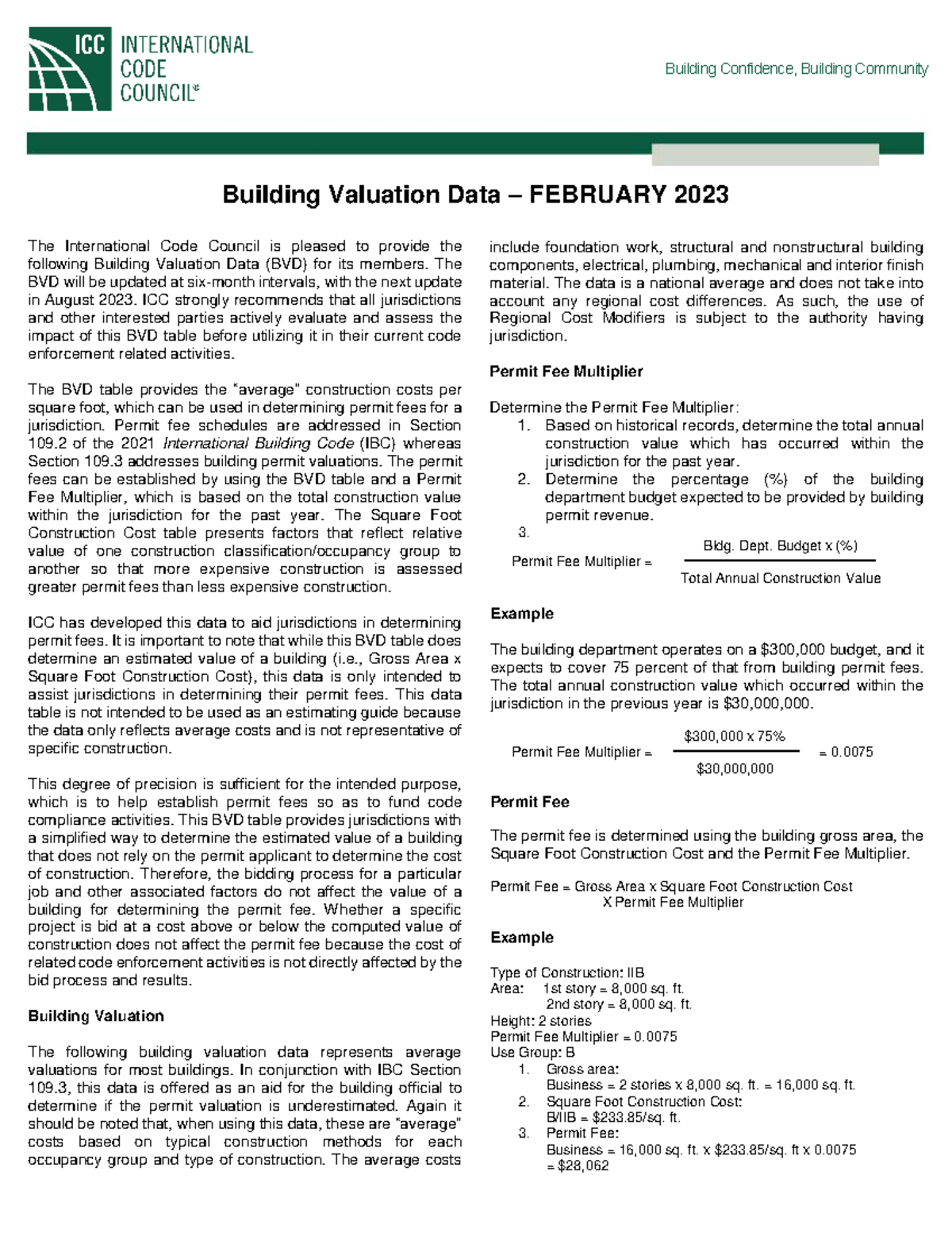 ICC Building Valuation Feb 2023 - Building Valuation Data – FEBRUARY ...