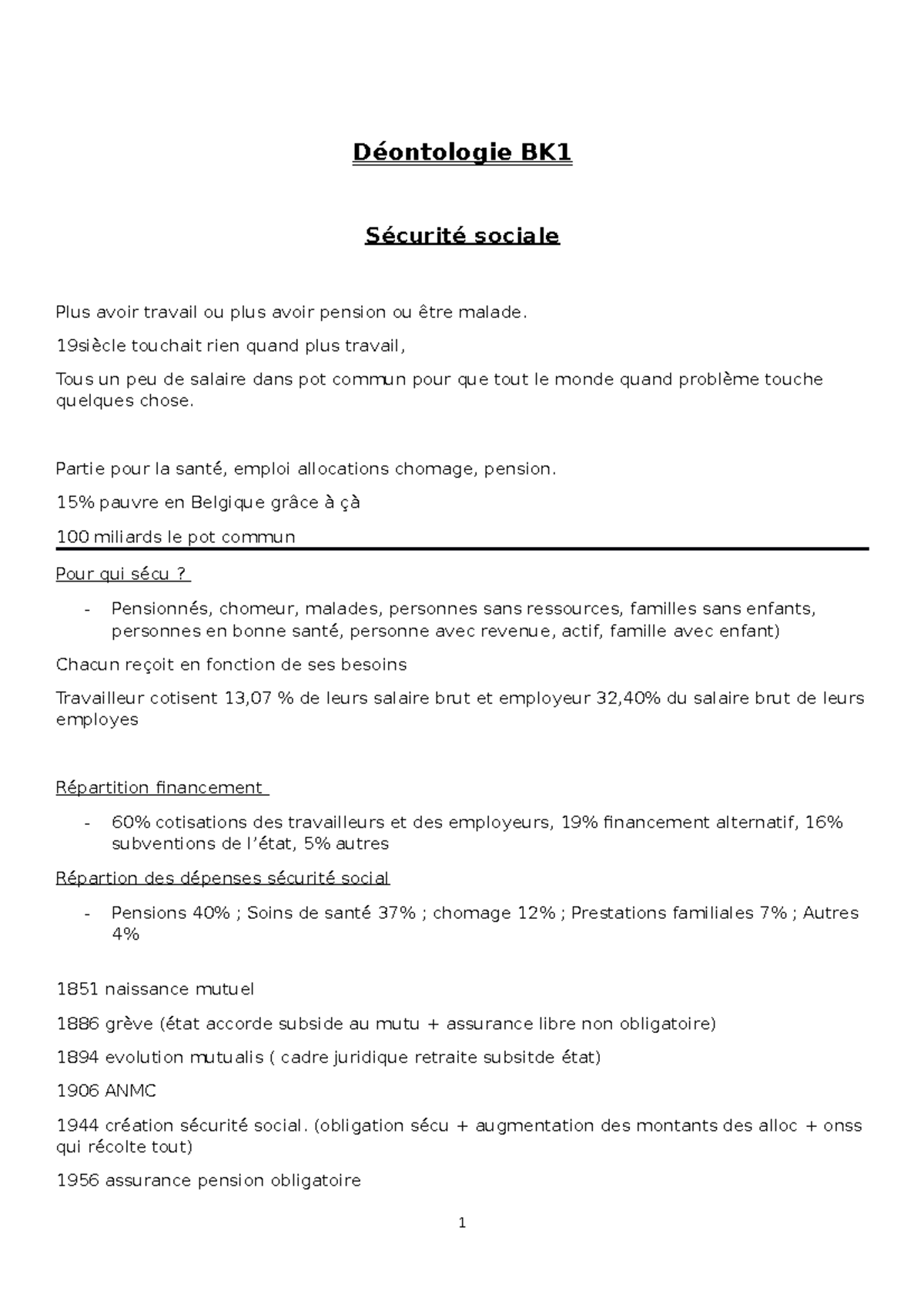 Déontologie BK1 - note + synthèse - Déontologie BK Sécurité sociale ...