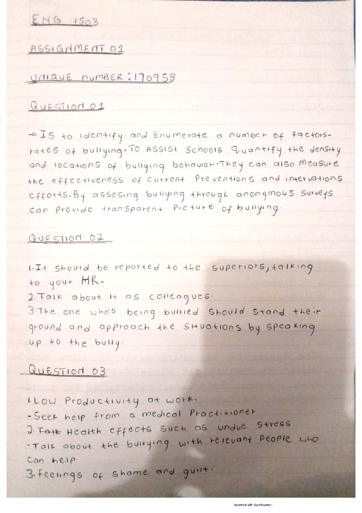 Assignment 1 - ENG 1503 ASSIGNMENT 01 UNIQUE numBER : 170958 Question ...