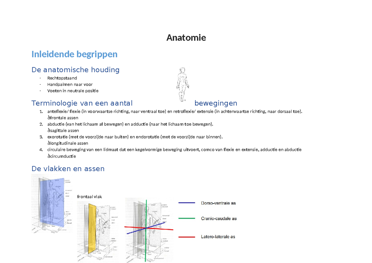 Anatomie - Kopie - alles - Anatomie Inleidende begrippen De anatomische ...