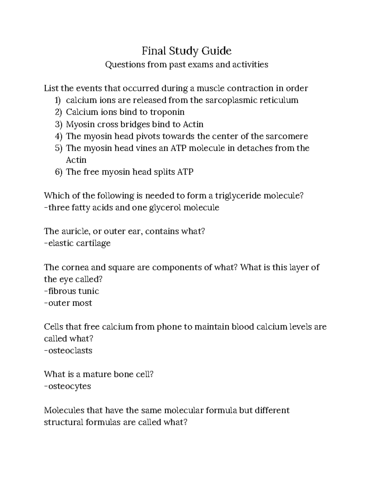 Anatomy and Physiology Final Study Guide - Final Study Guide Questions ...