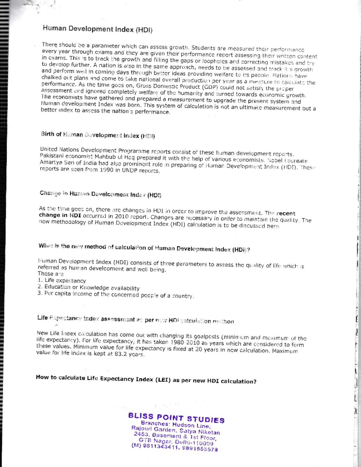 Unit-1 Human Development Index (HDI) - Development Economics 1 - Studocu