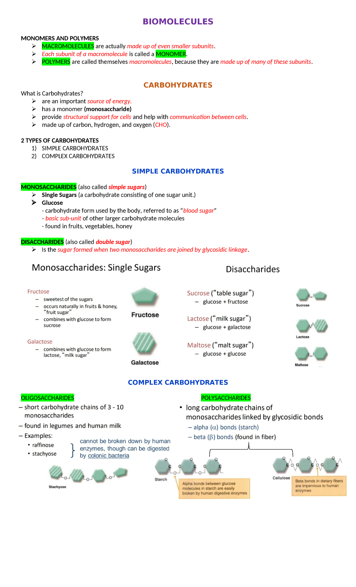 6.1 Biomolecules-Carbs Lipids - BIOMOLECULES MONOMERS AND POLYMERS ...