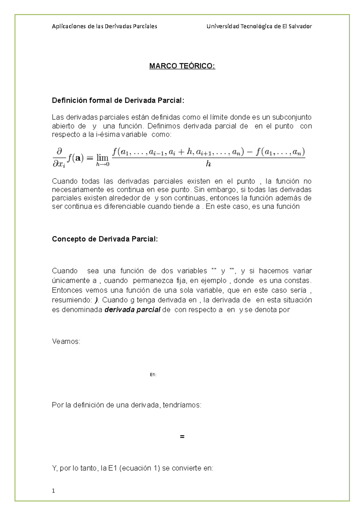 Marco Teorico Definicion formal de Deriv - MARCO TEÓRICO: Definición ...