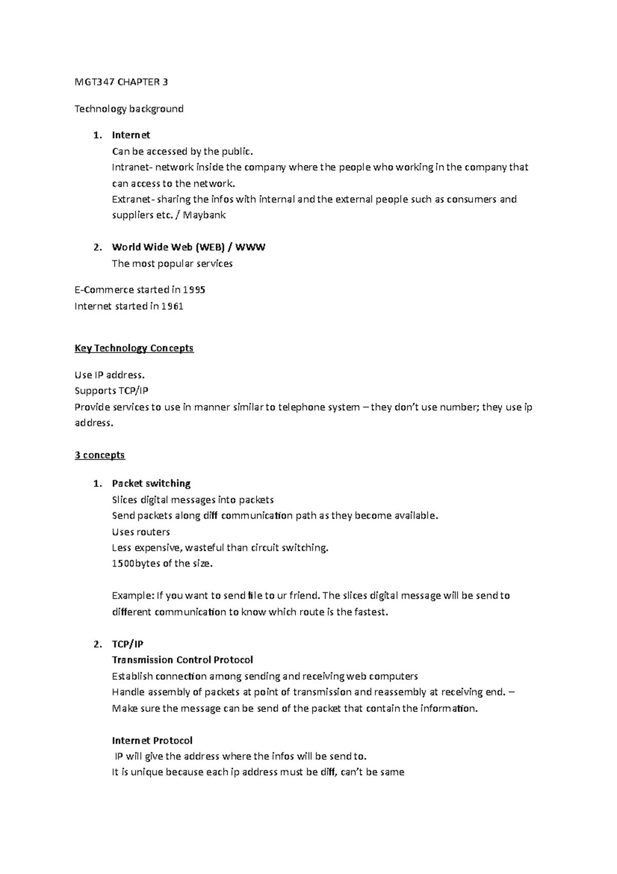 MGT347 Chapter 3 - Notes - MGT347 CHAPTER 3 Technology background ...