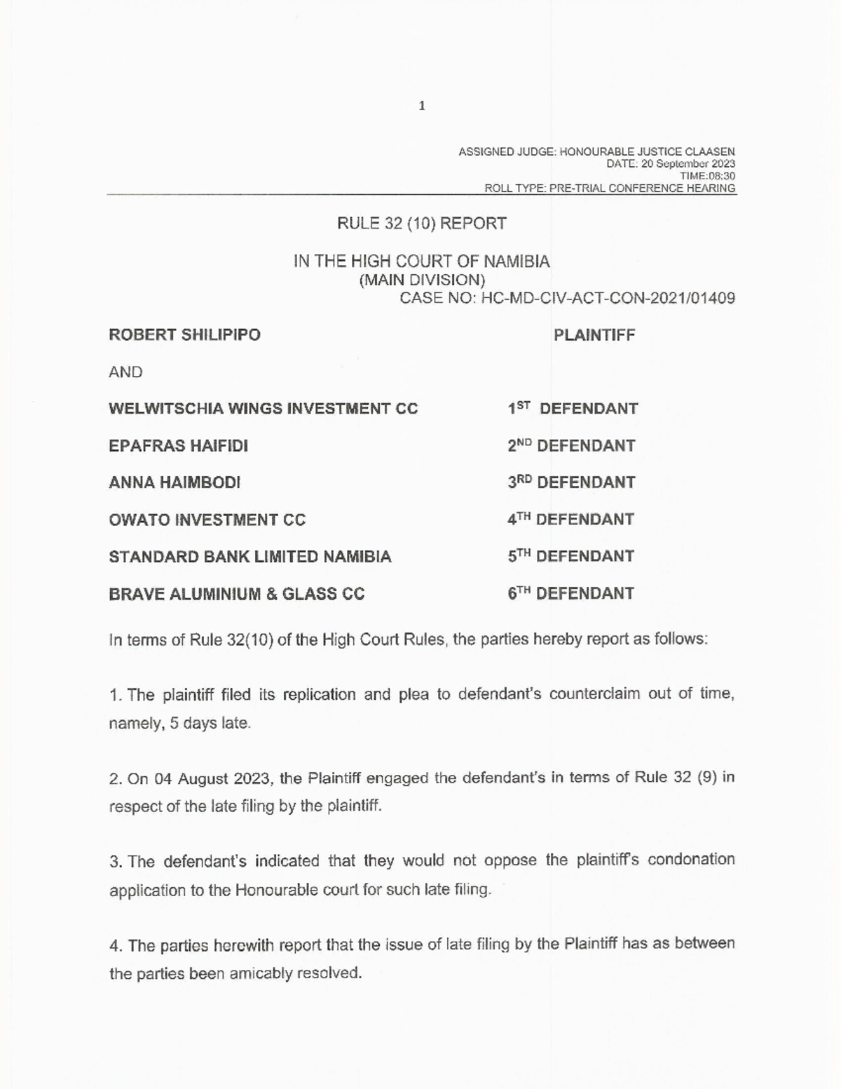 RULE 32 (10) Report - Robert Shilipipo - Bachelor of Laws - Studocu