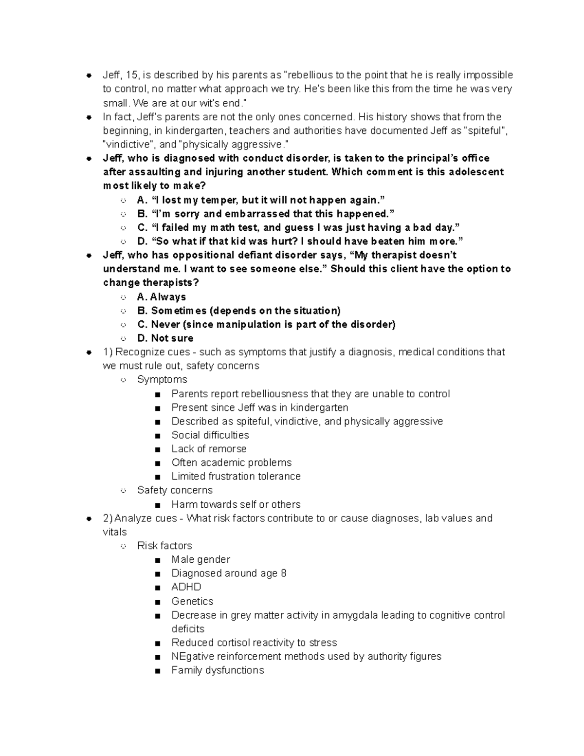 Impulse Control (ODD) Disorder Case Study - Jeff, 15, is described by ...
