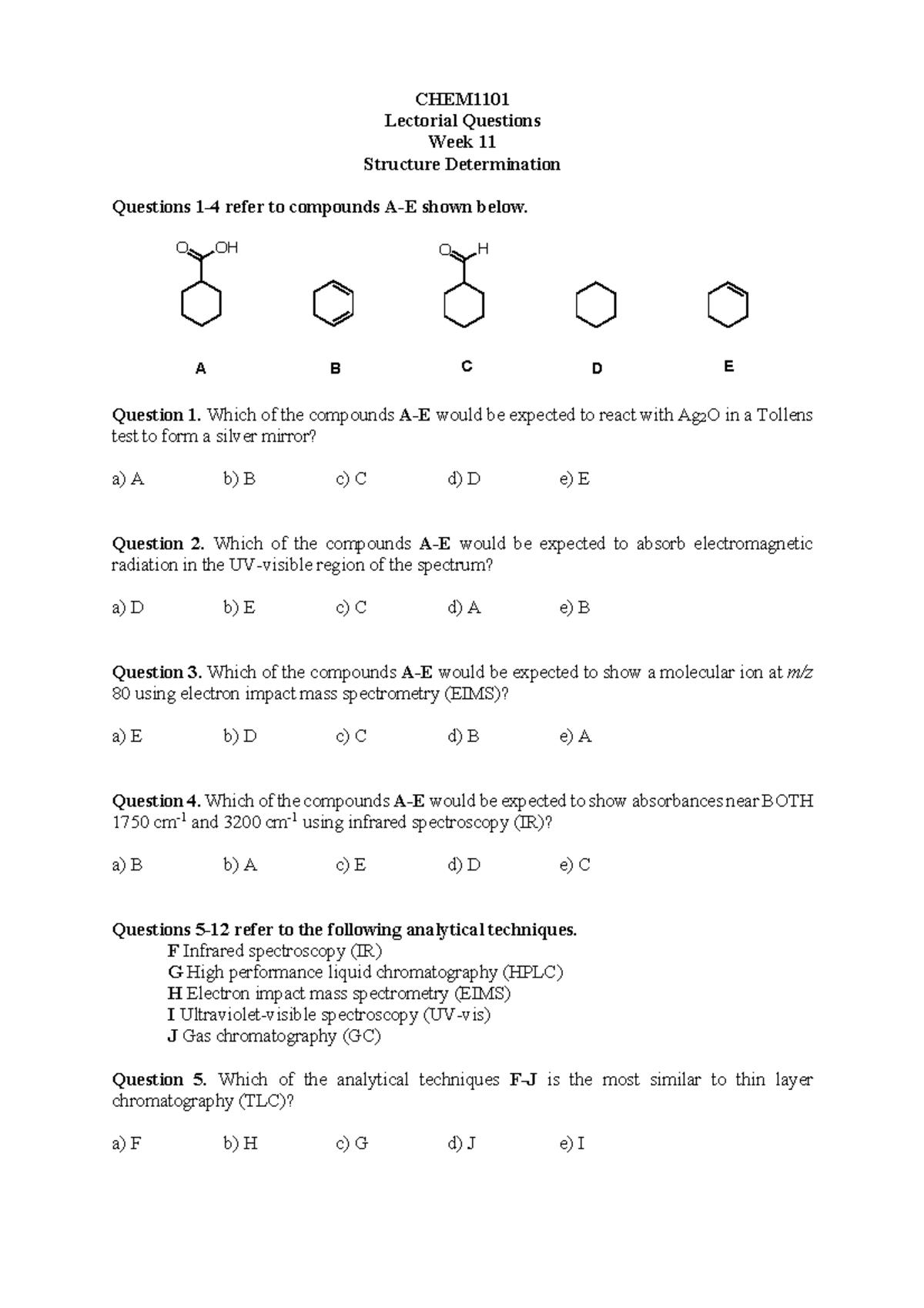 Week 11 Lectorial Questions - CHEM Lectorial Questions Week 11 ...