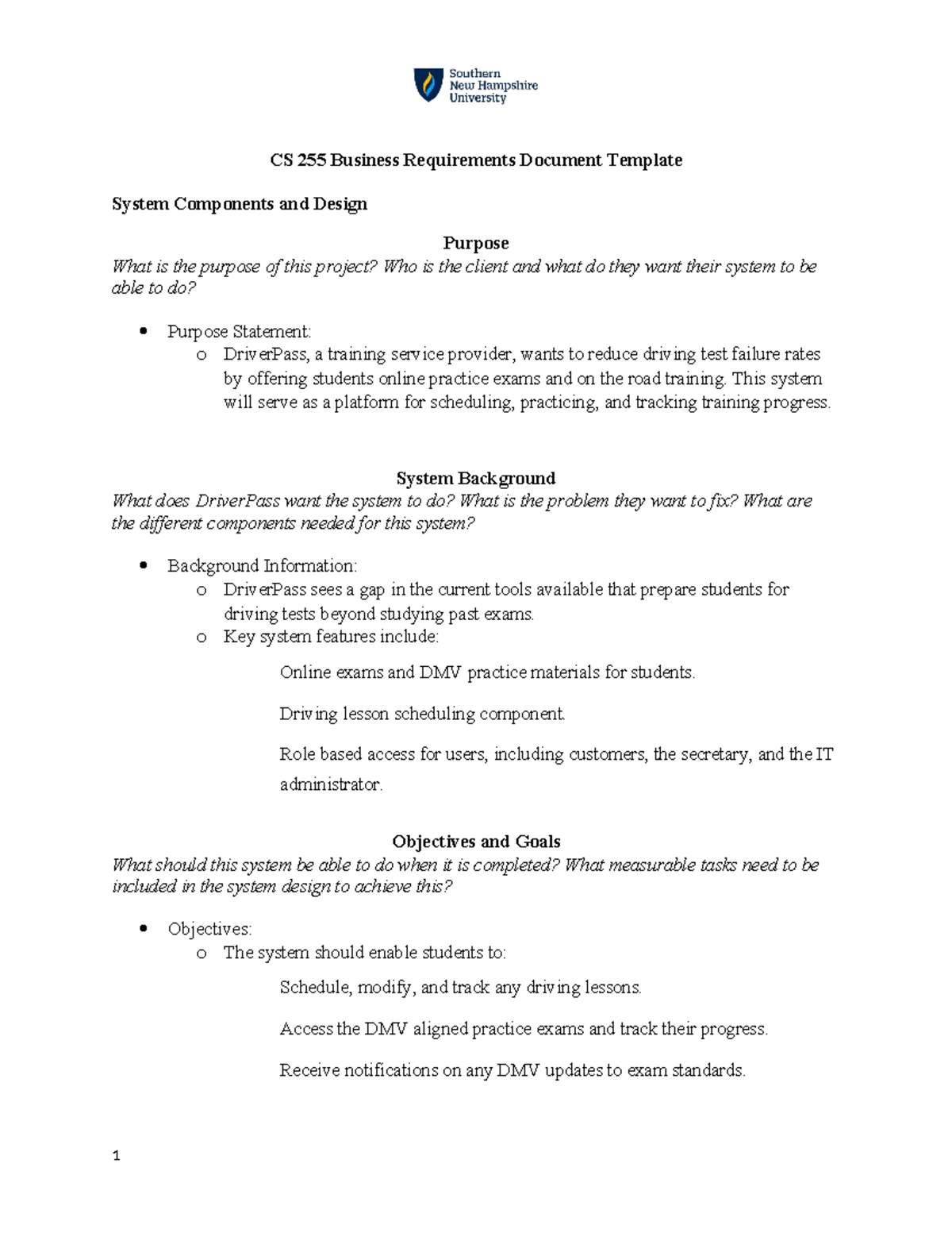 Dan Lowery CS 255 Business Requirements Document Template - CS 255 Business Requirements ...
