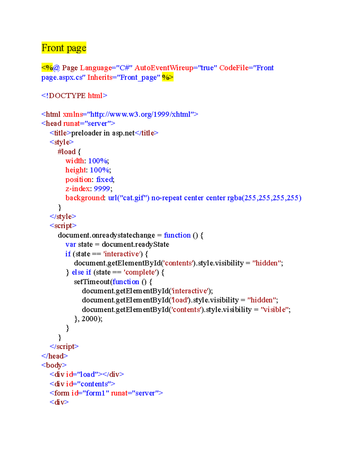 Project shopping cart - Front page