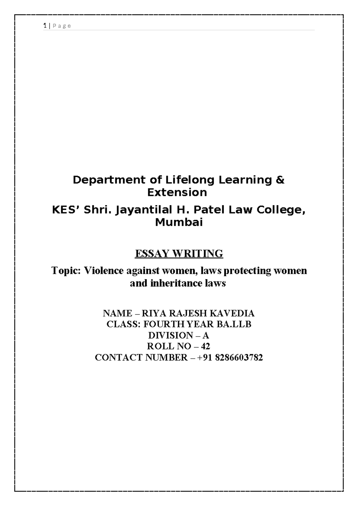 Essay - Department of Lifelong Learning & Extension KES’ Shri ...