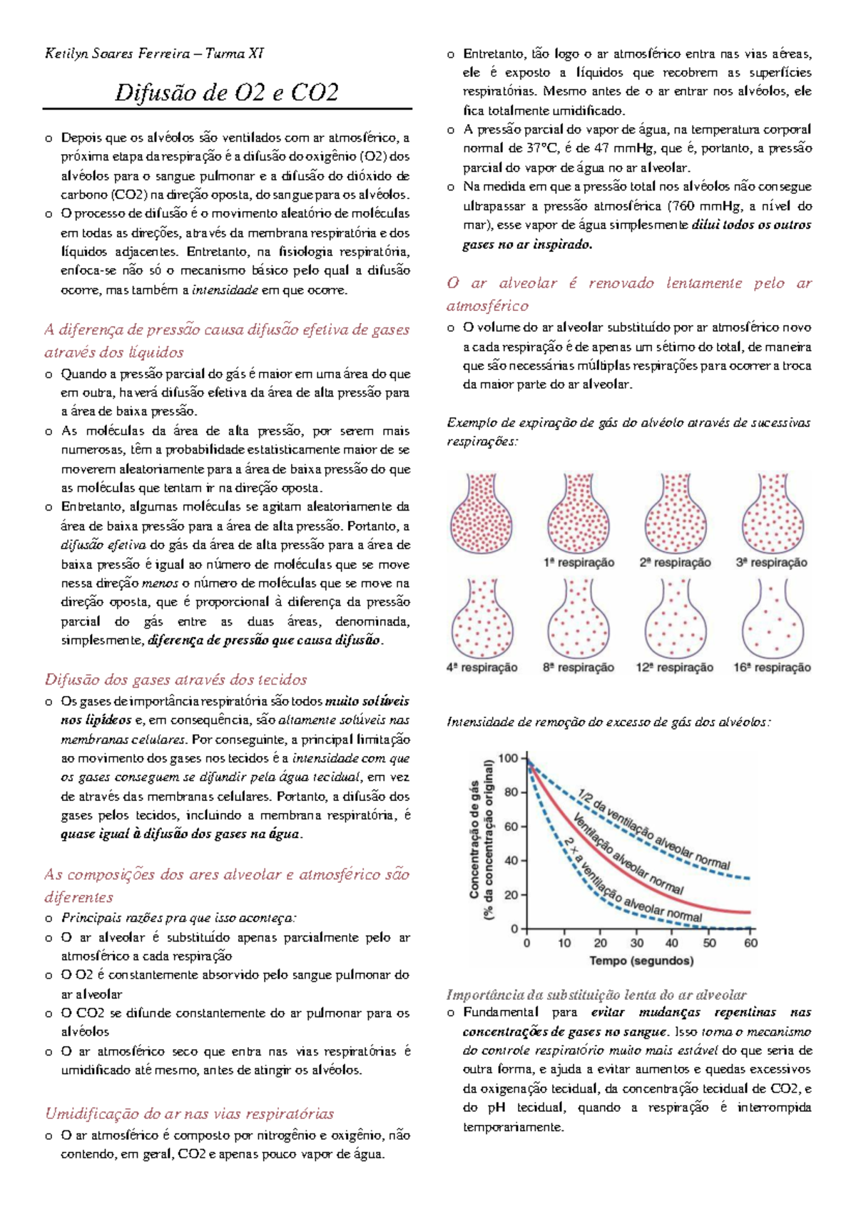 Difusão de O2 e CO2 - Fisiologia respiratória - Ketilyn Soares Ferreira ...