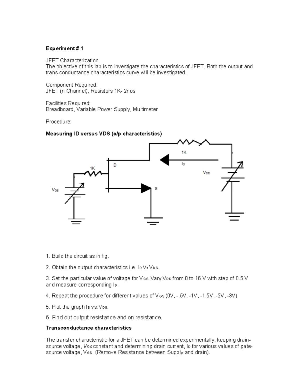 Experiment 1 JFET - mn zxnn x jkabxk zjxb bakxcbmzxbj - Basic ...
