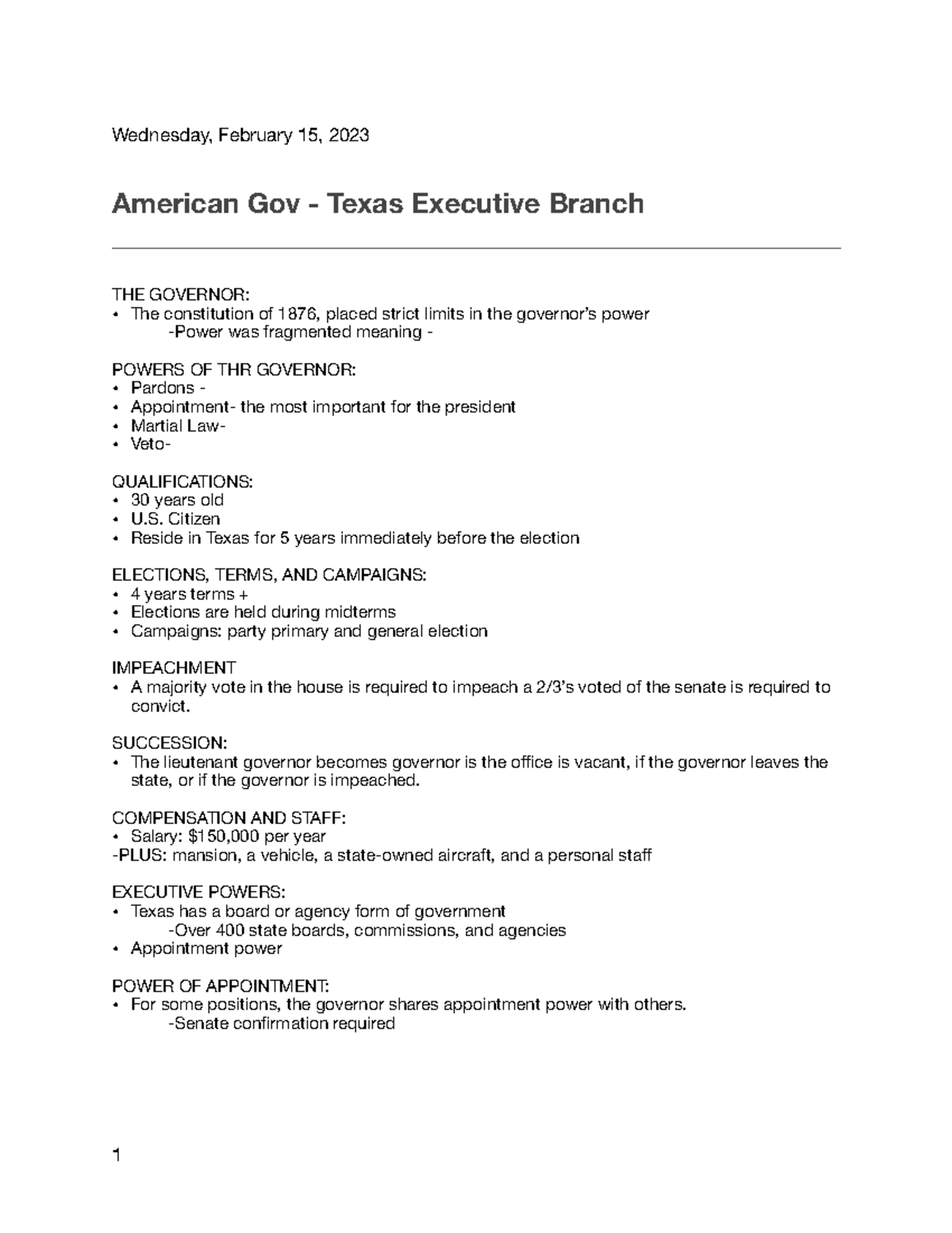 American Gov - Executive Branch - Wednesday, February 15, 2023 American ...