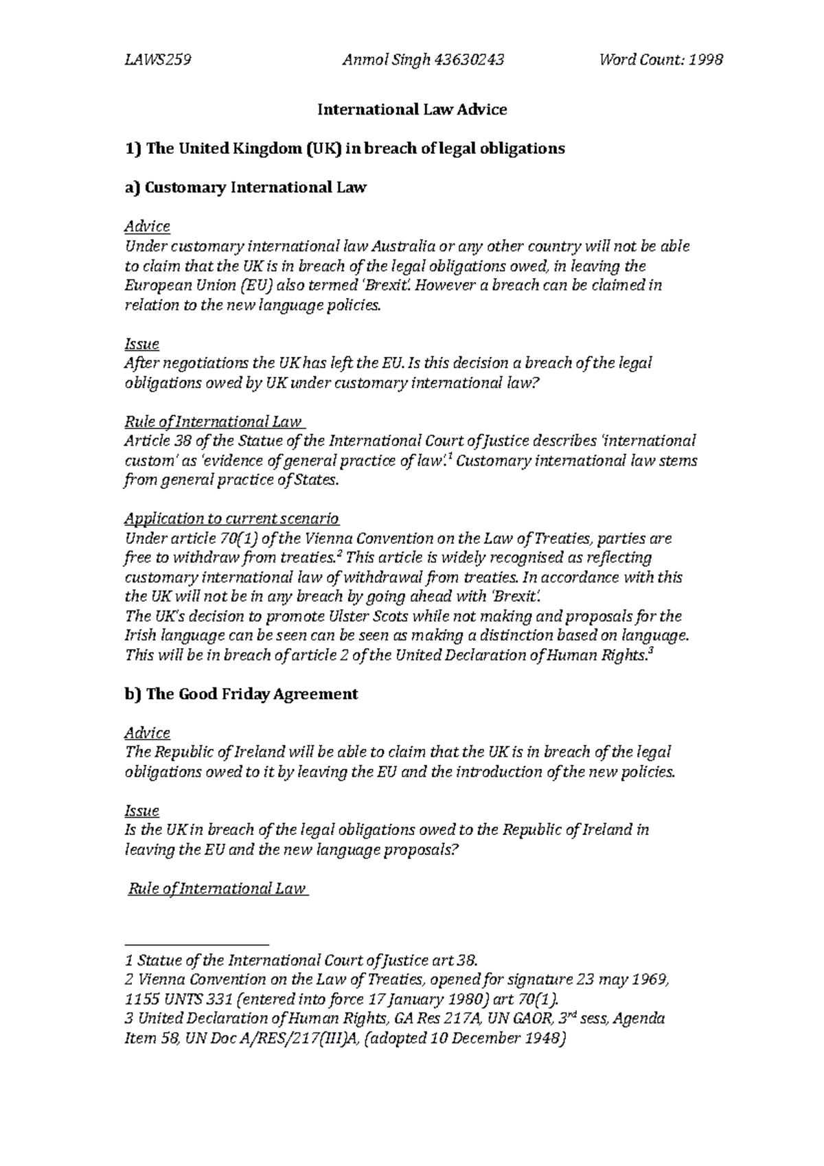 International Law Assignment - International Law Advice The United ...
