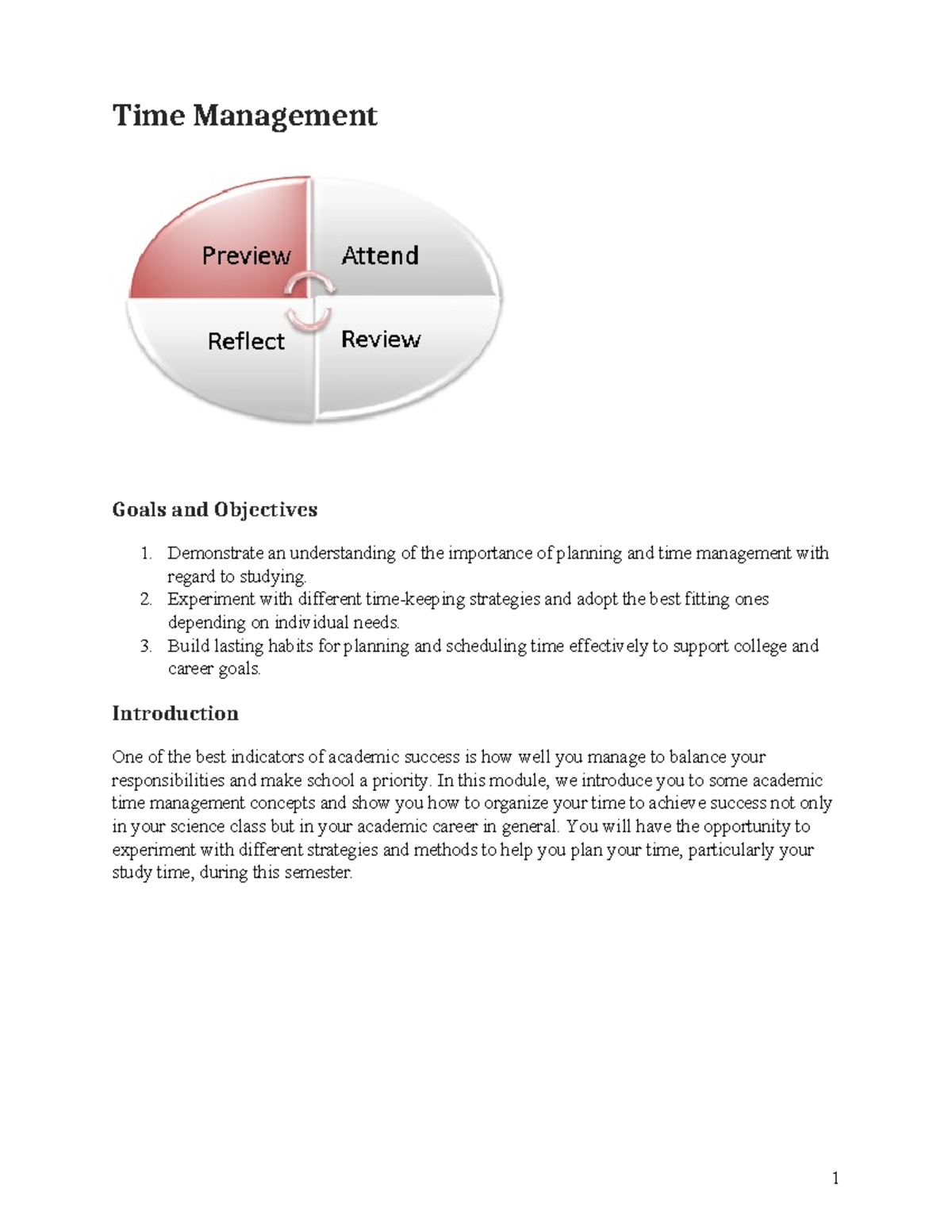 Time Management Fall 23-1 - Time Management Goals and Objectives 1 ...