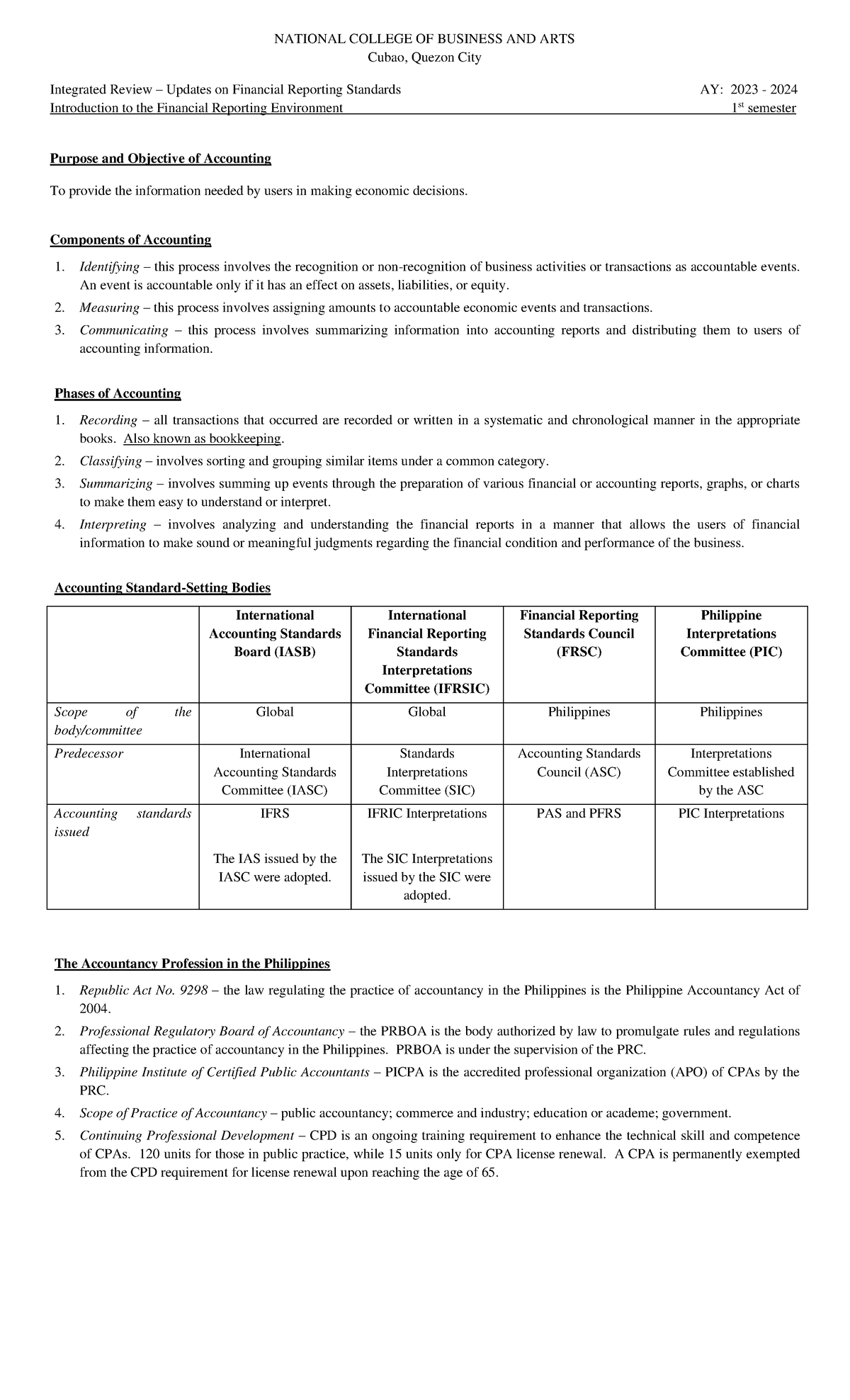 01 Introduction to the Financial Reporting Environment - Lecture ...