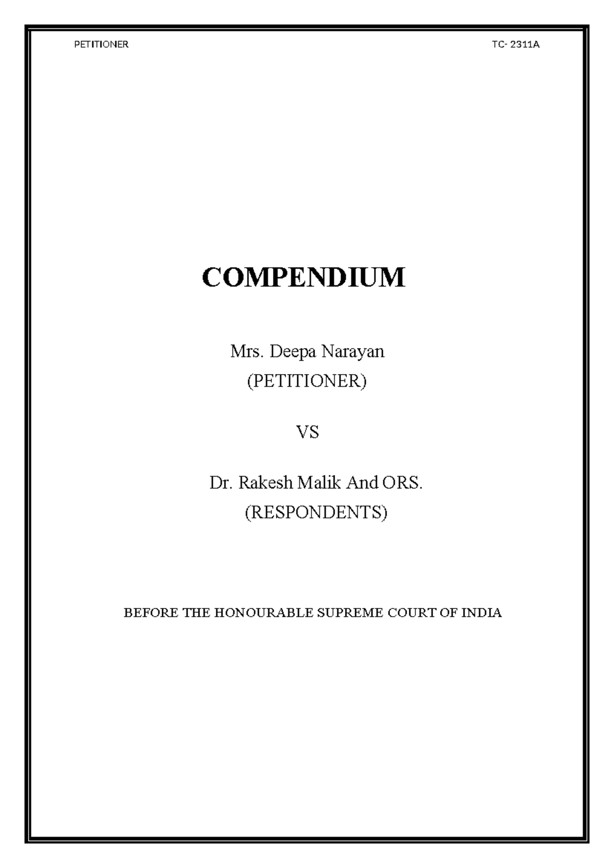 Compendium Front PAGE Petitioner - Law Honours - PETITIONER TC- 2311A ...