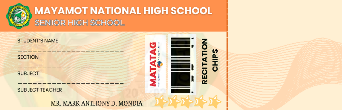 Recitation Chips - DVX - Edukasyon Sa Pagpapakatao - STUDENT’S NAME ...