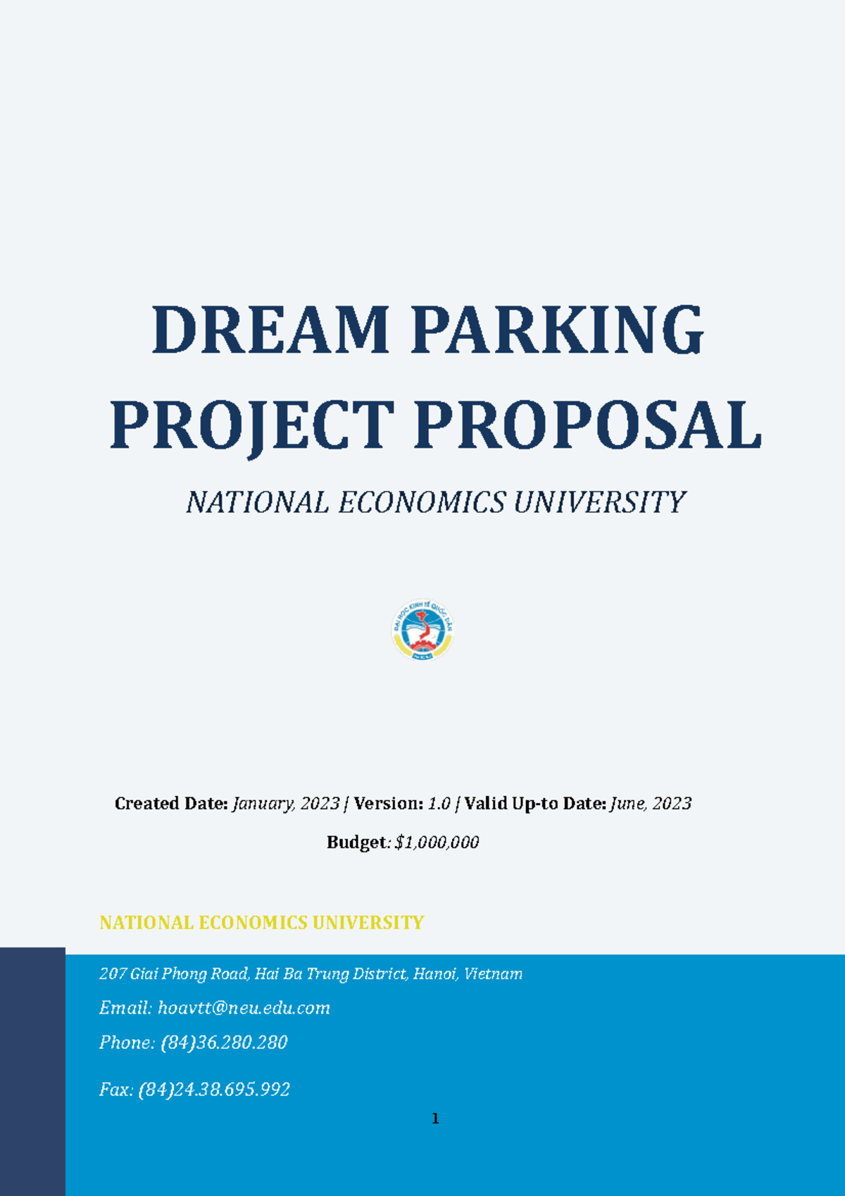 [ Group 5] Dream Parking - Project proposal - NATIONAL ECONOMICS ...