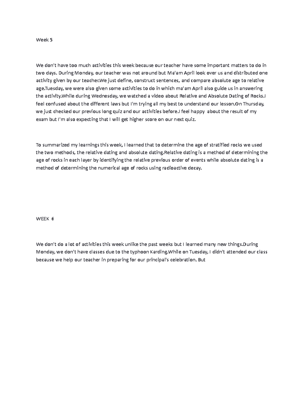 WEEK 5 ELS Journal - Week 5 We don't have too much activities this week ...