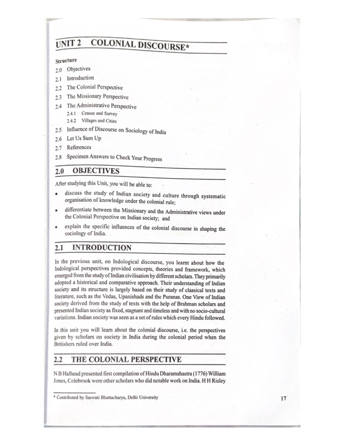 Unit 2 Colonial Discourse - Sociology in India - Studocu