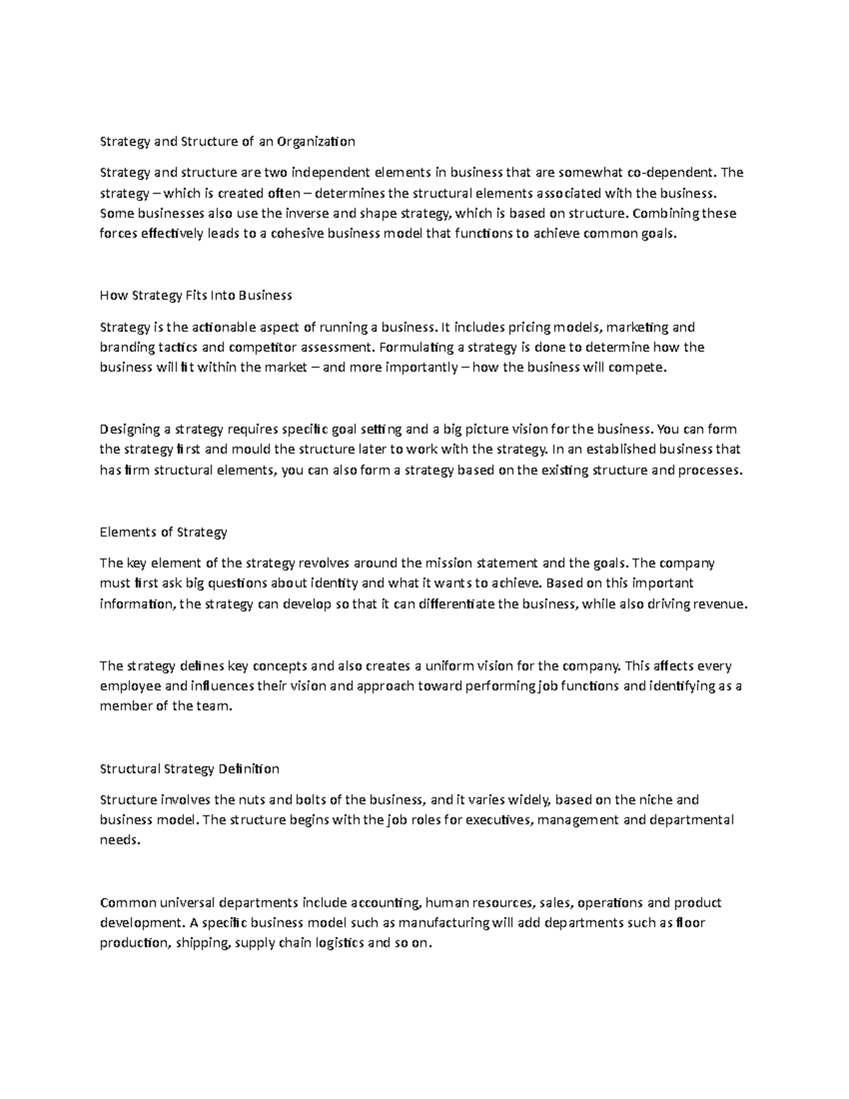 Organisational structure and strategy - Strategy and Structure of an ...