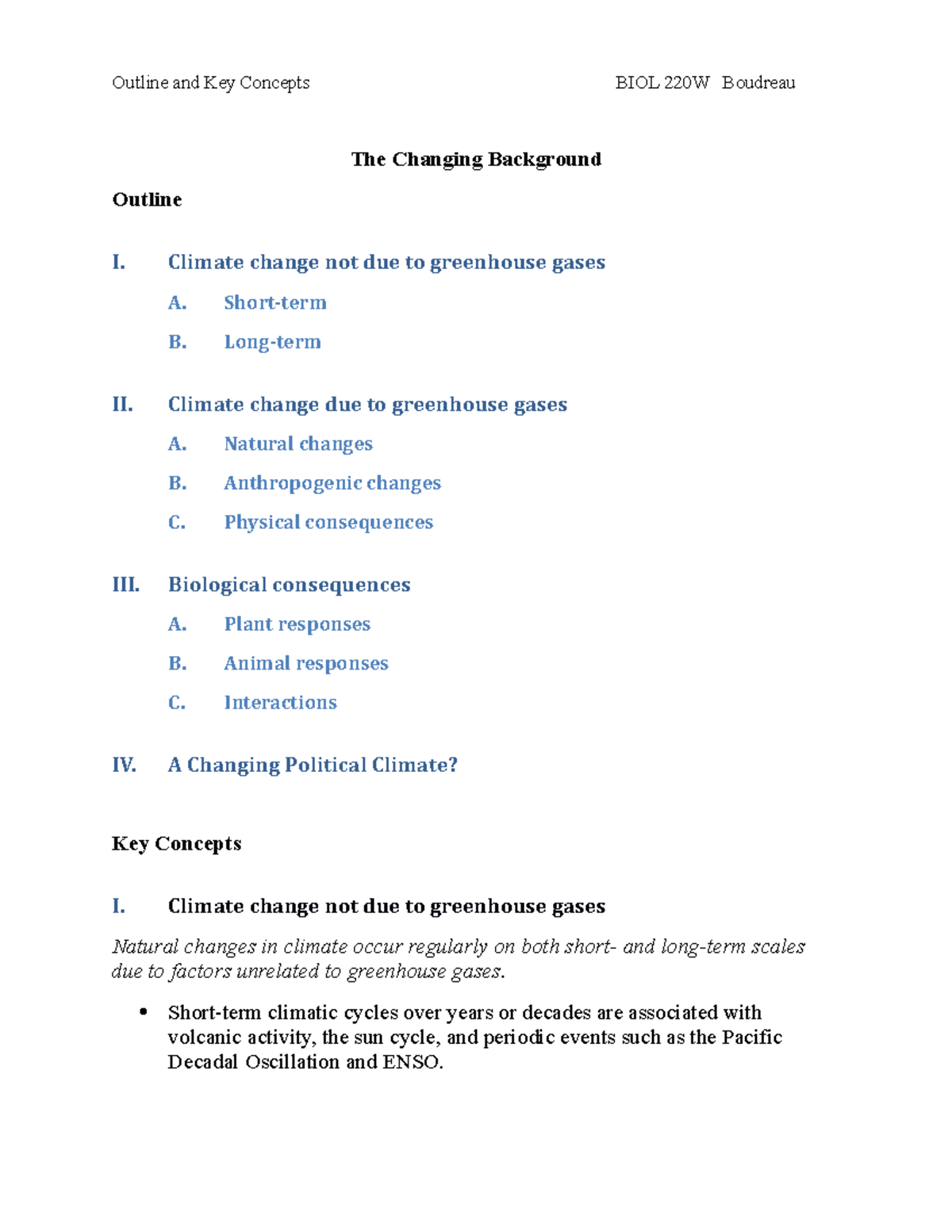 Climate Change Key Concept - Outline and Key Concepts BIOL 220W ...