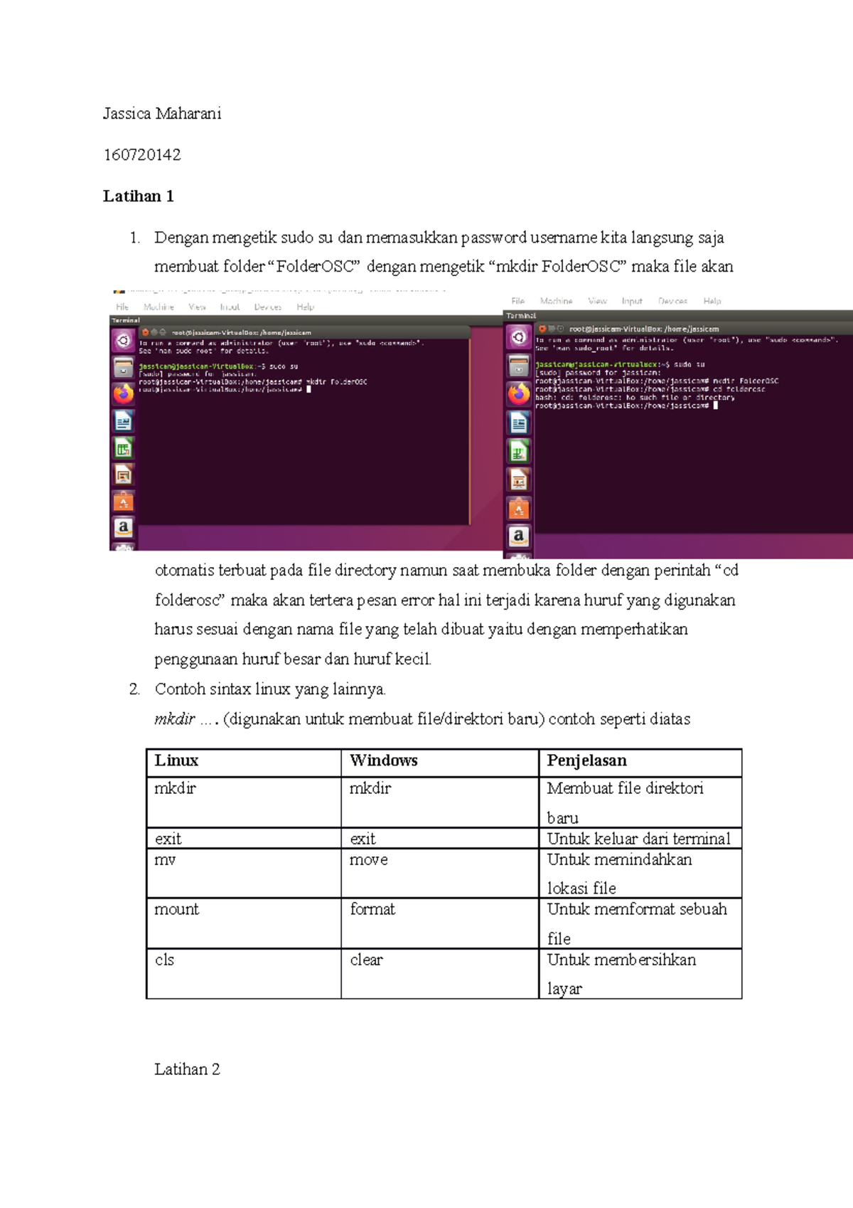 contoh penggunaan syntax terminal pada Linux menggunakan virtual box pada windows - Jassica ...