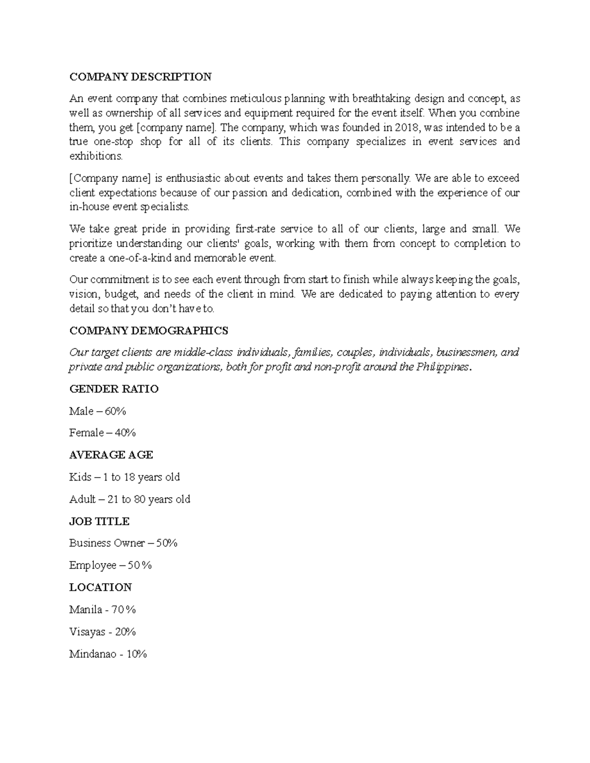 Company Desceiption AND Demographics - COMPANY DESCRIPTION An event ...