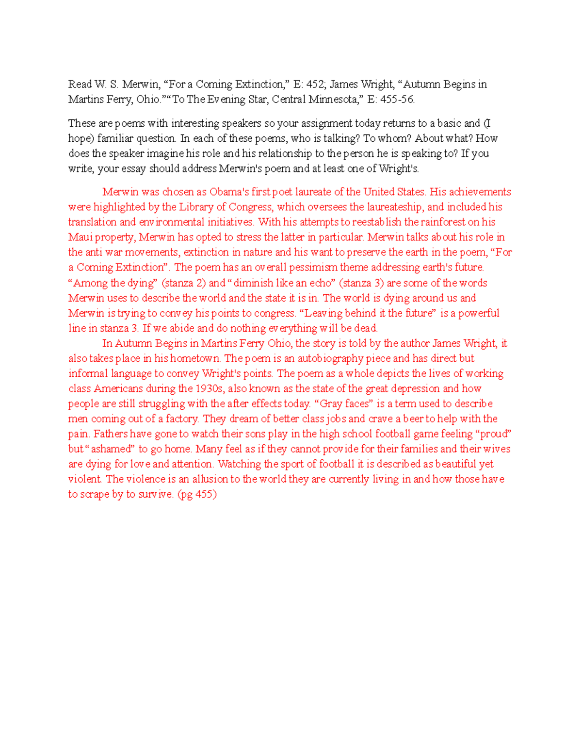 April 6- rj - reading - Read W. S. Merwin, “For a Coming Extinction,” E ...