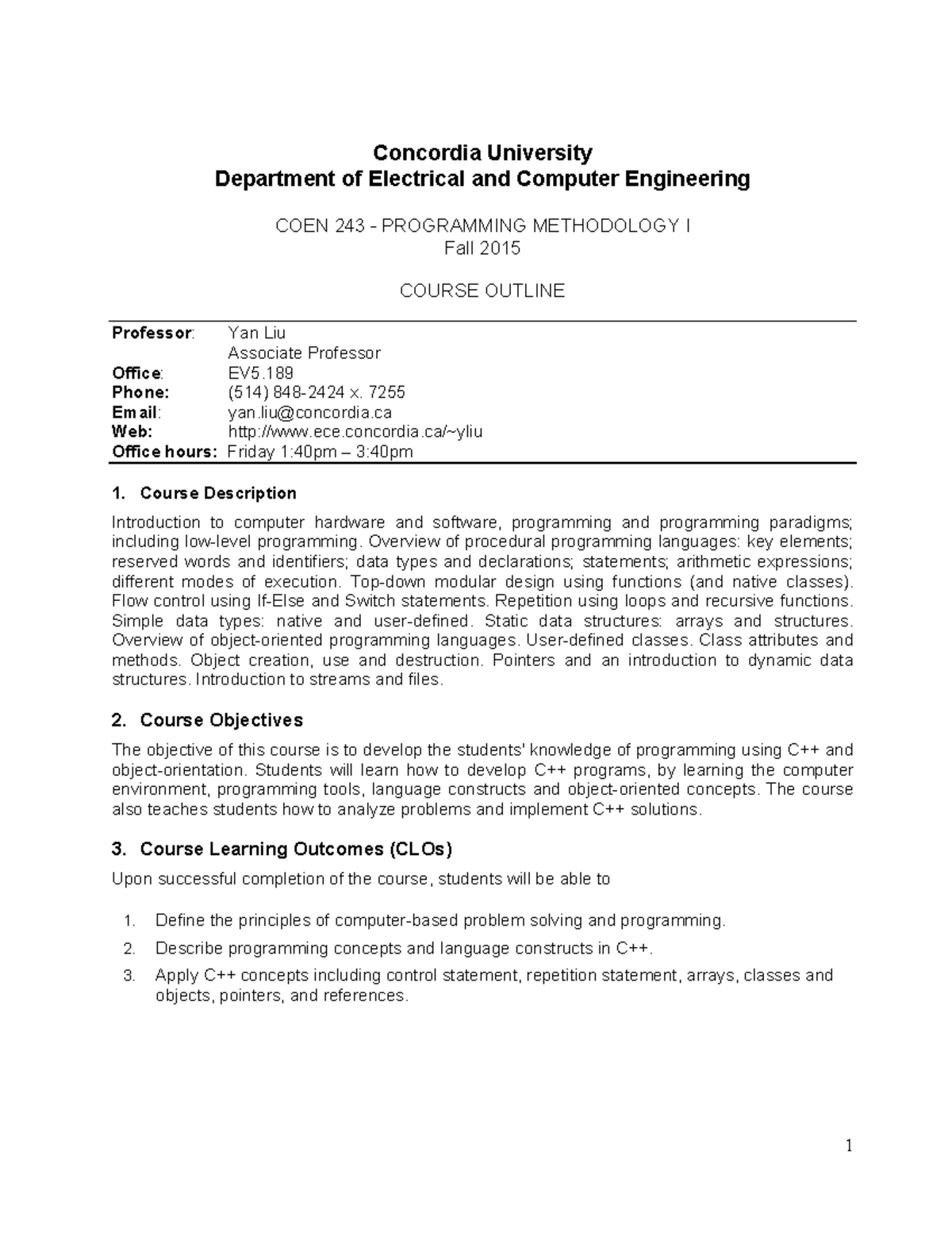 COEN 243 - Outline - Concordia University Department of Electrical and ...