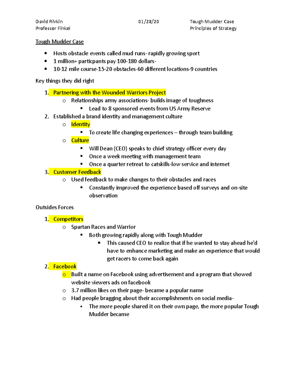 Case-Tough Mudder - Case Study Assignment - David Rivkin Professor ...
