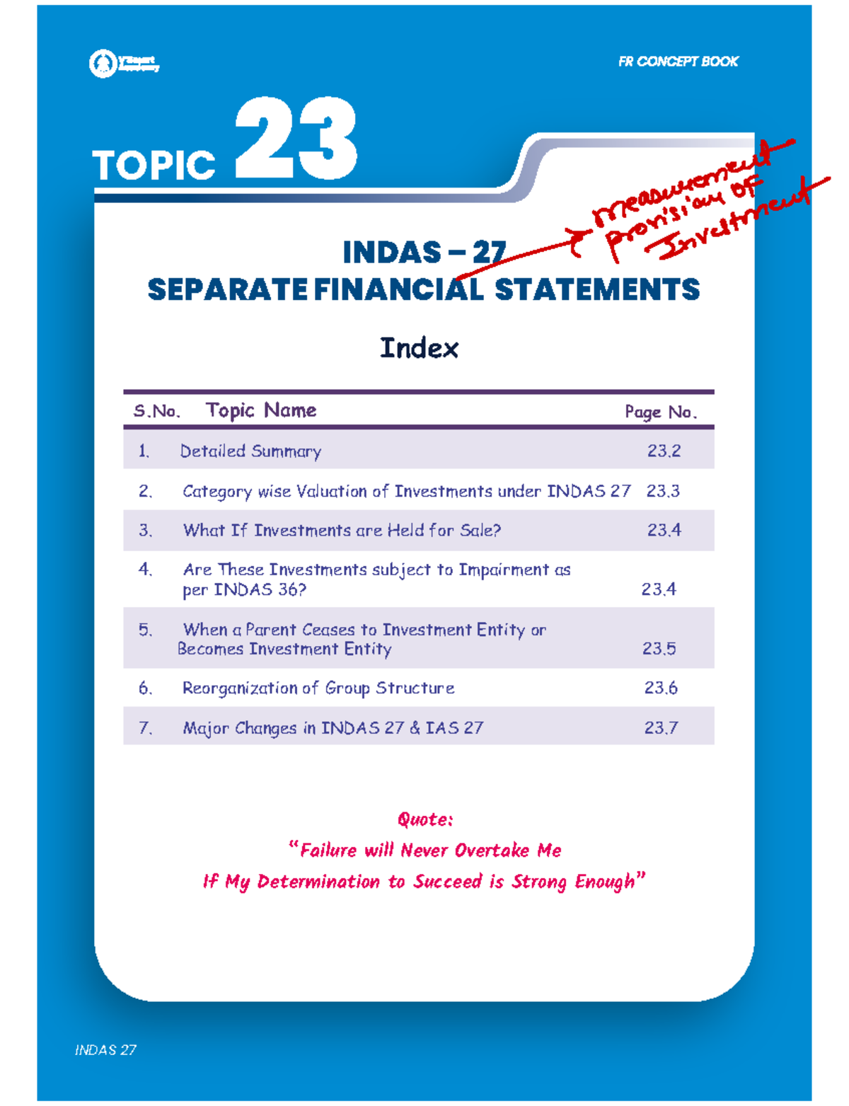 1. Concept BOOK - Indas 103 & Indas 110 - TOPIC 23 INDAS – 27 SEPARATE ...